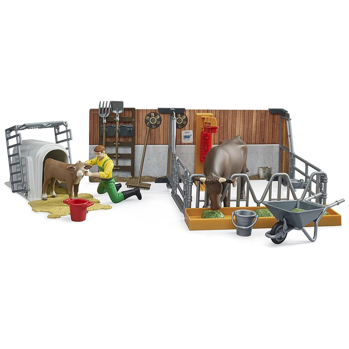 Bruder | Bworld Cow & Calf Barn with Farmer | Farm Toy – Purity Feed