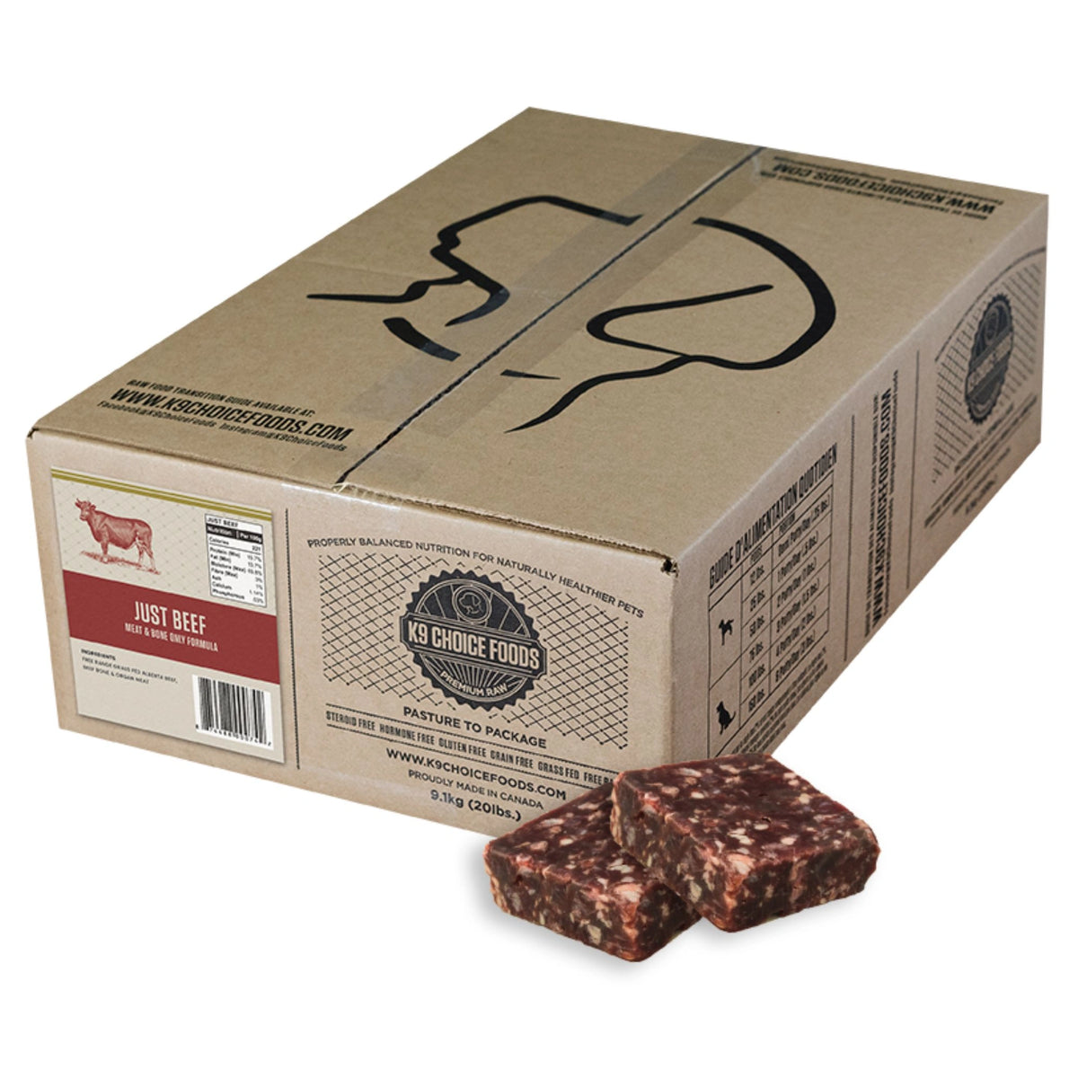 K9 Choice | Frozen | Meat and Bone Only | 20lb | Just Beef Dog Food ...